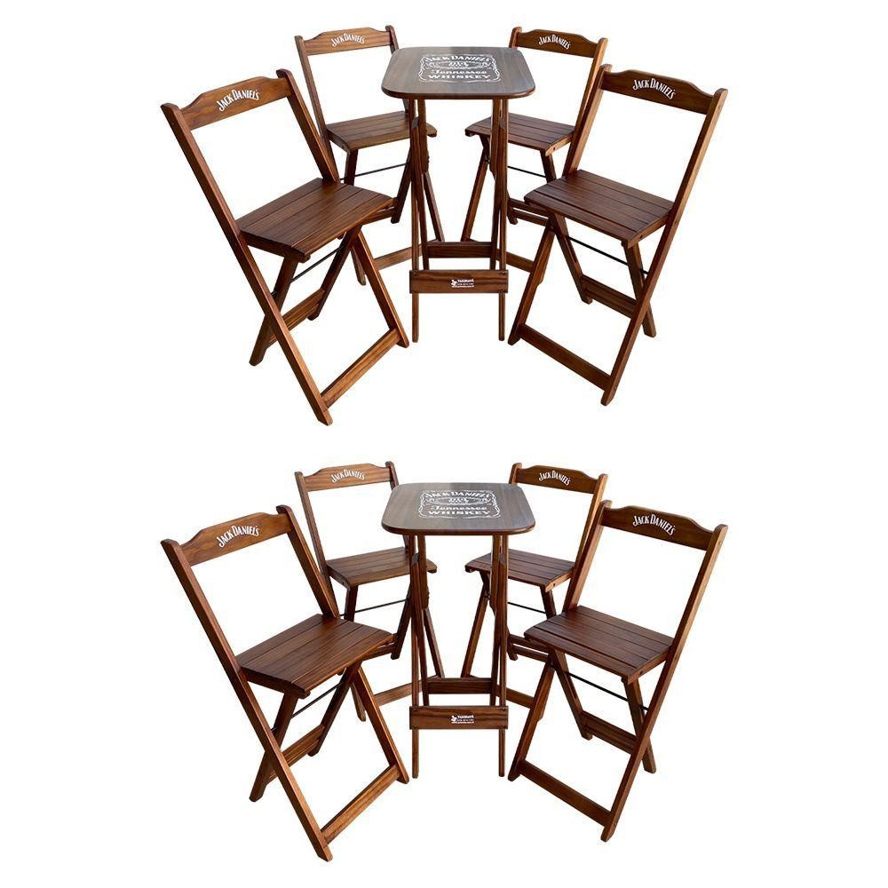Kit 2 Conjuntos Bistrô Mesa Com 4 Banquetas Dobráveis De Madeira Jack Imbuia | Shopee Brasil