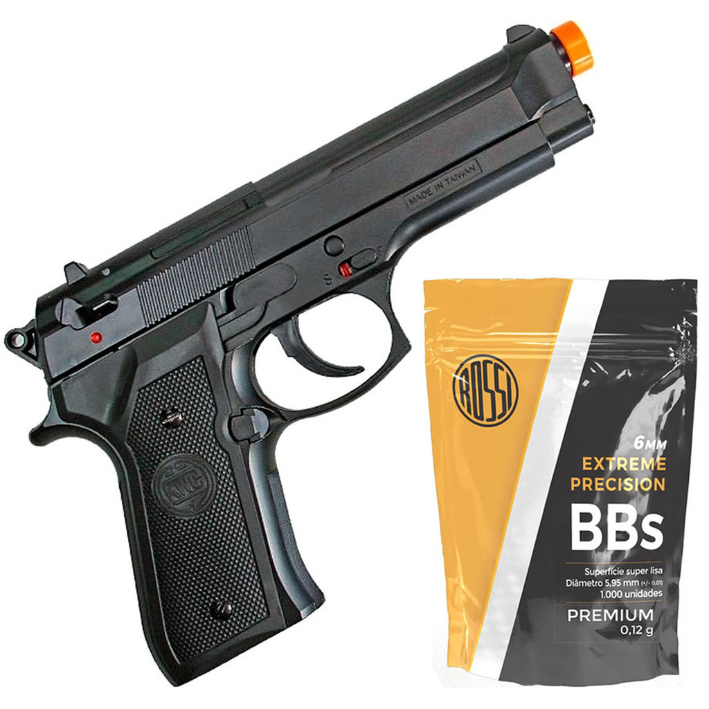 Pistola Airsoft Beretta M92 KWC Spring + 2 Mil BBs 0.12g Rossi - Tiro Preciso | Shopee Brasil