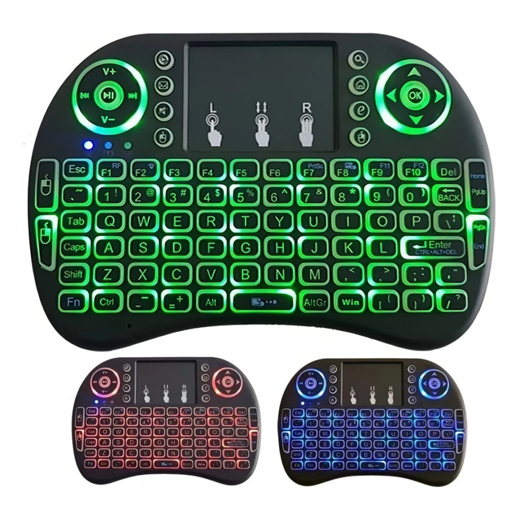 Mini Teclado Controle Sem Fio C/ Led Touchpad Para Smart TV Notebook PC ...