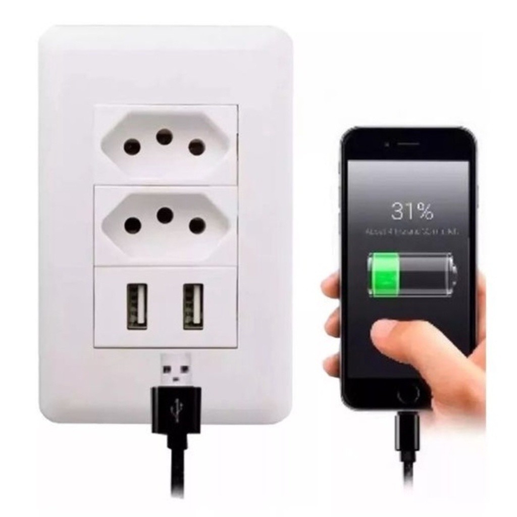 Tomada USB Universal Tomada De Parede Bivolt Multifuncional Com 2 ...