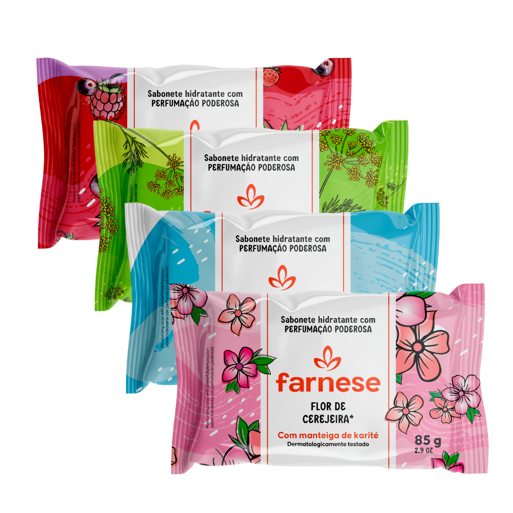 Kit 4un Sabonete Hidratante Perfumado Aromas Variados 85g Farnese ...