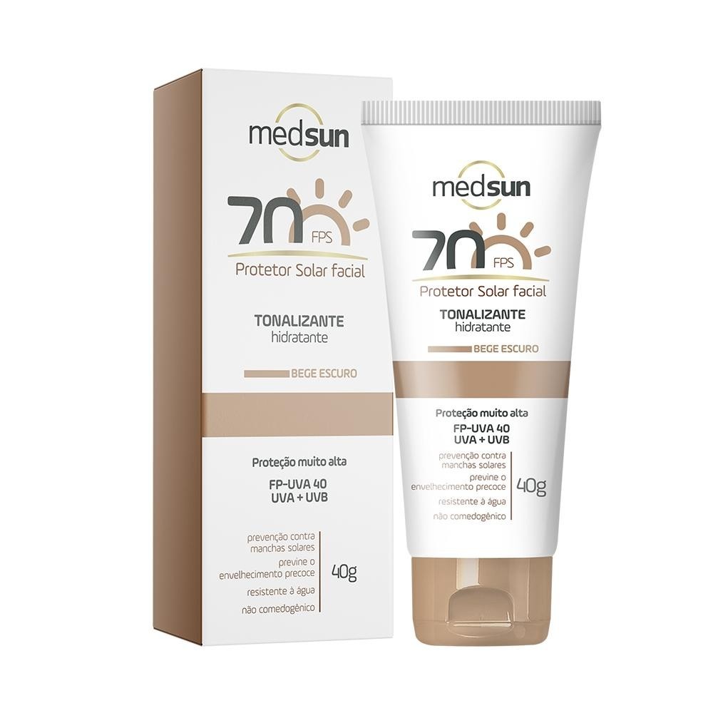 Protetor Solar Com Base Medsun Facial Bege Escura 40G | Shopee Brasil