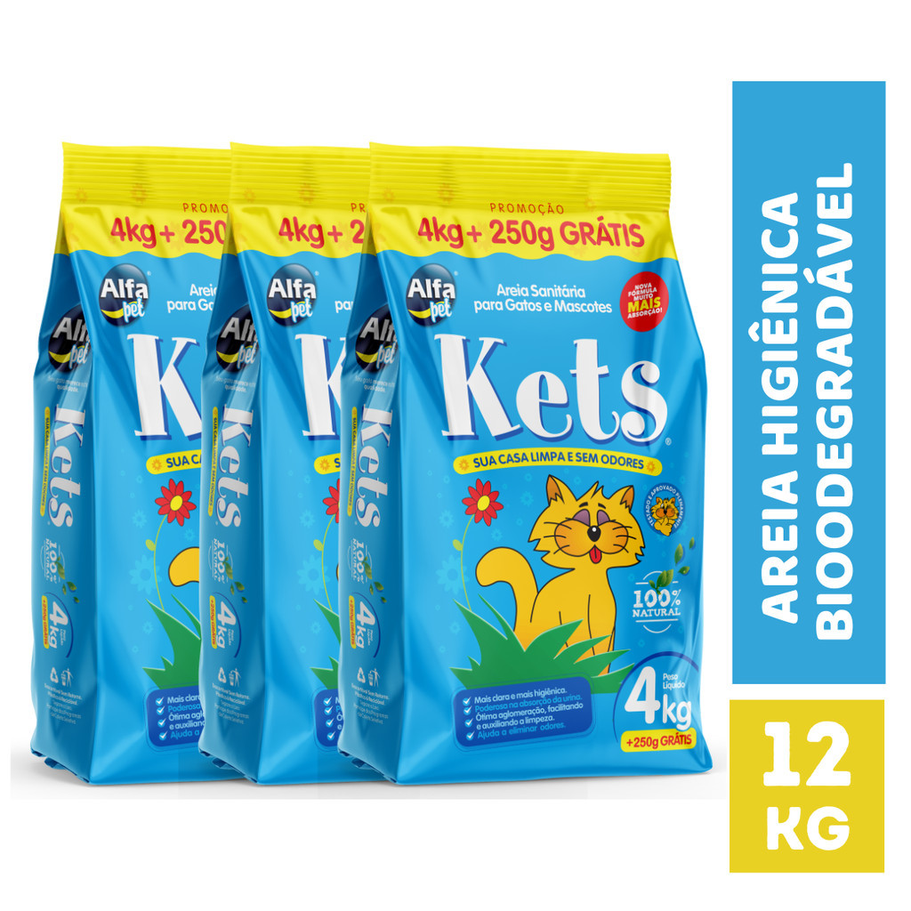 Areia Sanitária Higiênica Premium Kets Forma Torrões 12kg para Gatos ...