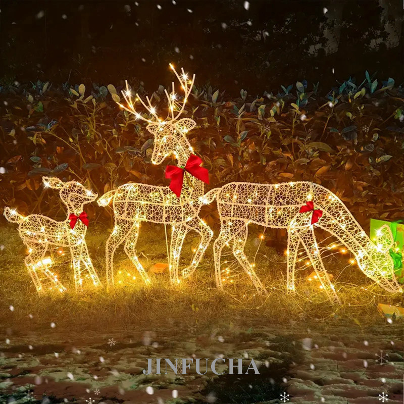 Jinfucha Decoração De Natal Ao Ar Livre Iluminar Família De Cervos ...