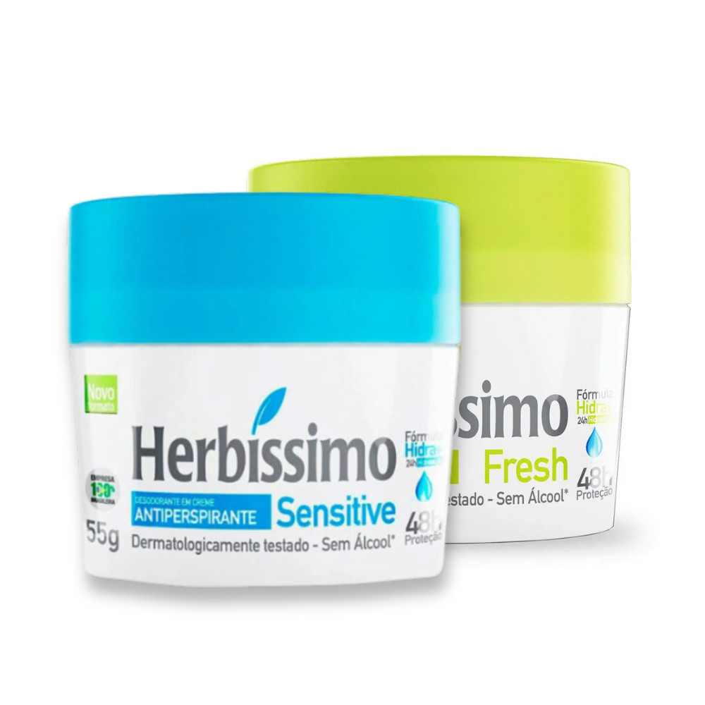 Kit 2 Desodorante Herbissimo Creme Sensitive + Fresh 55g | Shopee Brasil