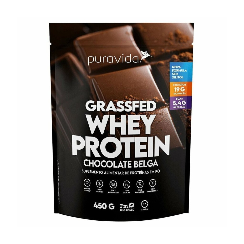 Whey Protein Grassfed Concentrado Chocolate Puravida | 450g | Shopee Brasil