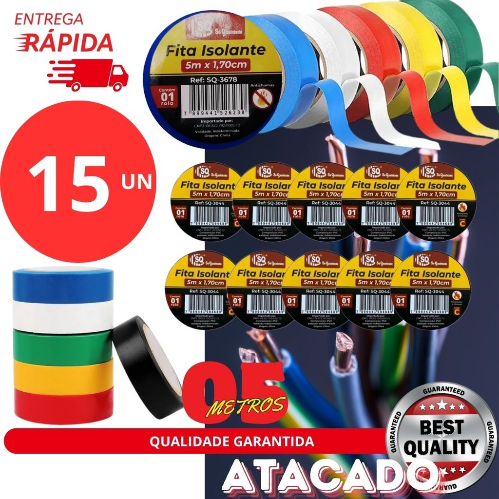 Kit 15 Rolos Fita Isolante Colorida Pvc Antichama Adesiva | Shopee Brasil