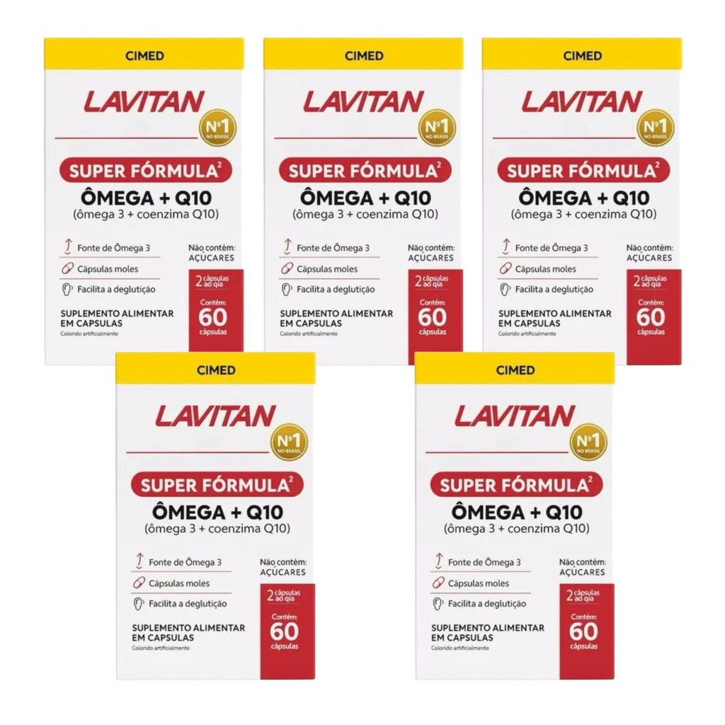 Kit Ômega + Q10 Super Fórmula Lavitan Com 5 Caixas De 60 Cápsulas Cada ...