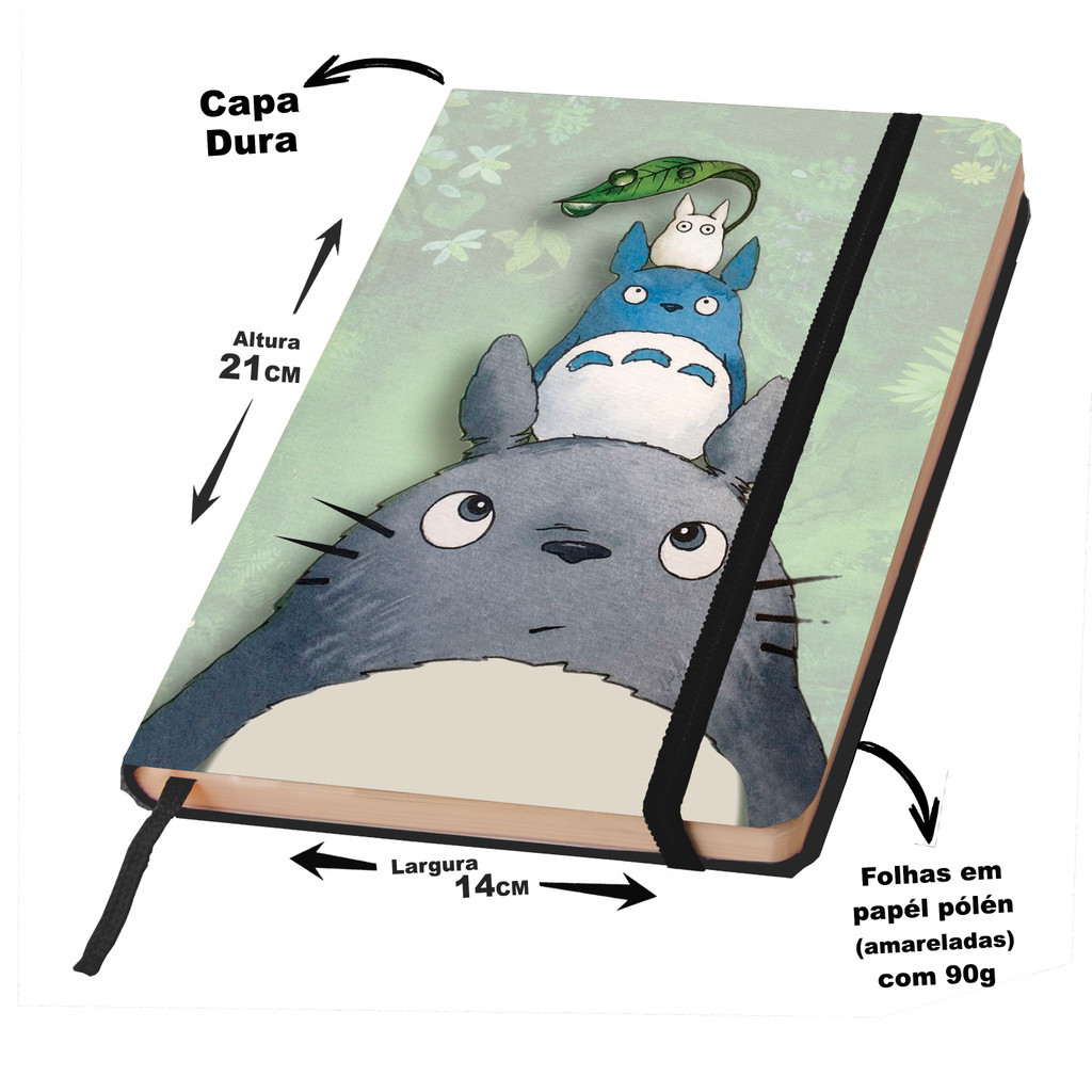 Caderno Sketchbook ou de anotação- Capa dura GRANDE 21X14cm tema Totoro ...