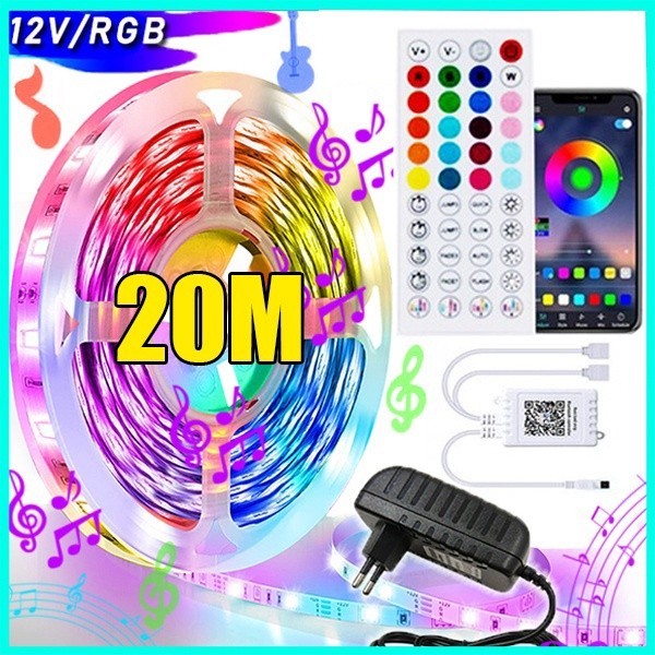 Fita Led 12V 5M 10M 15M 20M SMD 2835 RGB Full SET Música Remota IR Controlador WIFI Bluetooth ...