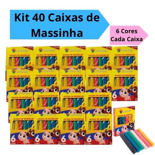 Kit 40 Caixas Massinha de Modelar com 6 Cores 65g Kit Festa Intantil Lembracinhas Alcalex ...