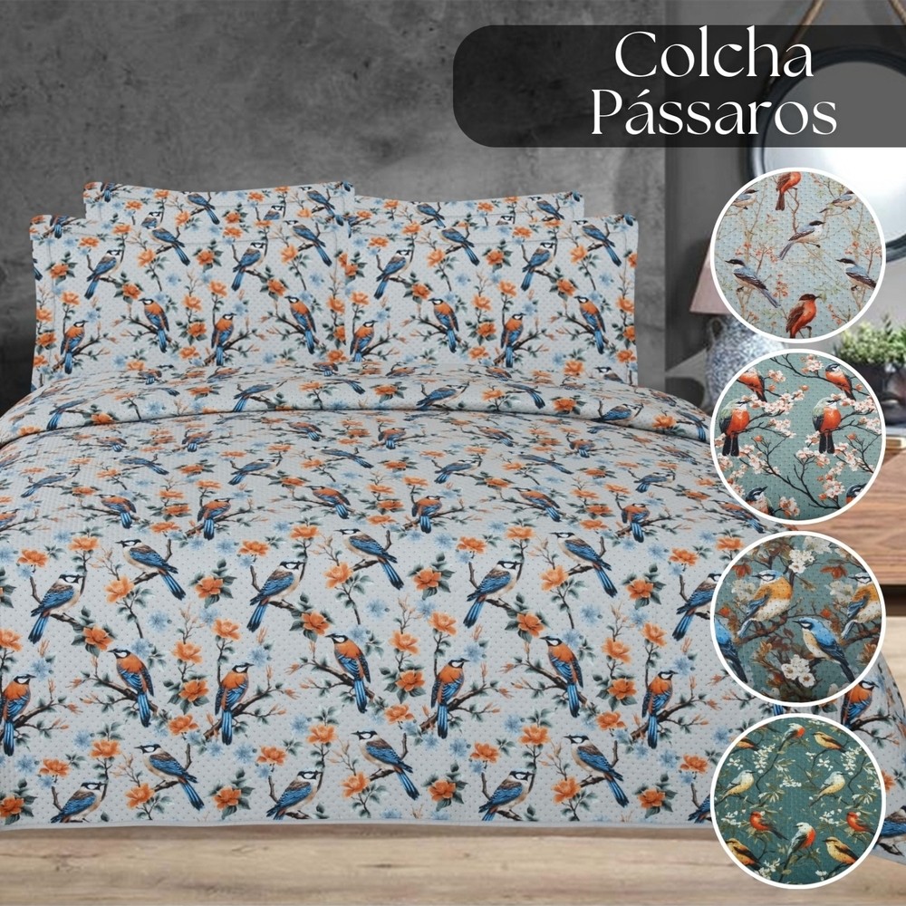 COLHA COBRELEITO SOLTEIRO 2 PEÇAS ESTAMPADA HABITAT PASSAROS | Shopee ...