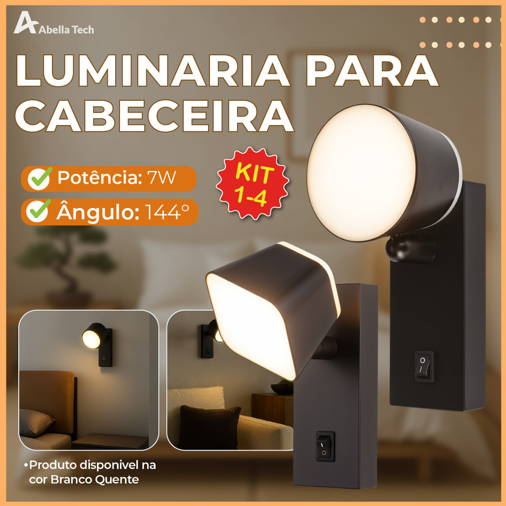 Luminária Arandela Spot para Cabeceira Led 7W Quadrada ou Redonda cor ...