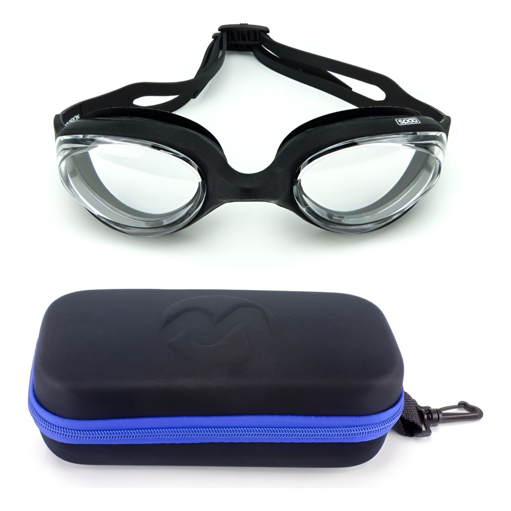 Kit Óculos Natação Speedo Hydrovision Preto + Case Medinas Logo Azul ...