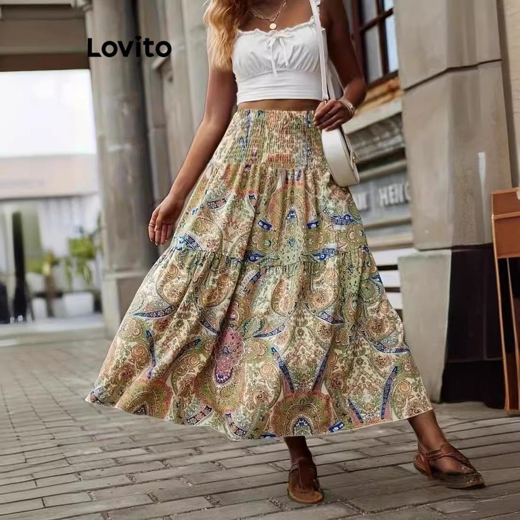 Lovito Saias Boho com estampa simples para mulheres LNL60192 | Shopee ...