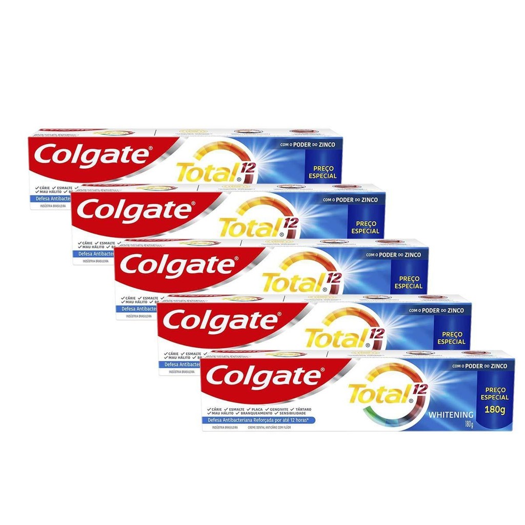 Kit 5 Creme Dental Colgate Total 12 Whitening 180g | Shopee Brasil