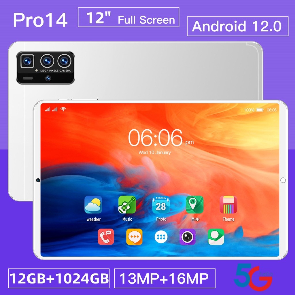 2024 Novo Estilo Tablet PC 12 Polegadas HD Tela Cheia 12GB + 1024GB ...