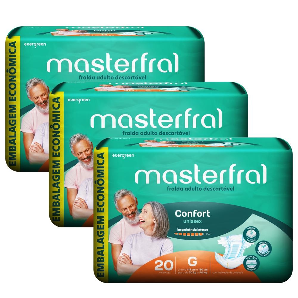 Kit 3 Fraldas Geríatrica Masterfral Confort G com 20un Embalagem ...