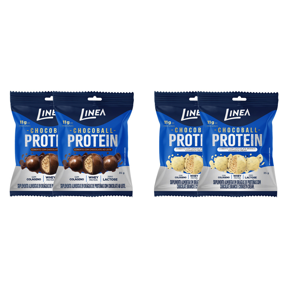 Kit 4 Chocoballs Protein Linea Sabor Cookies'n Cream e Ao Leite 35g ...