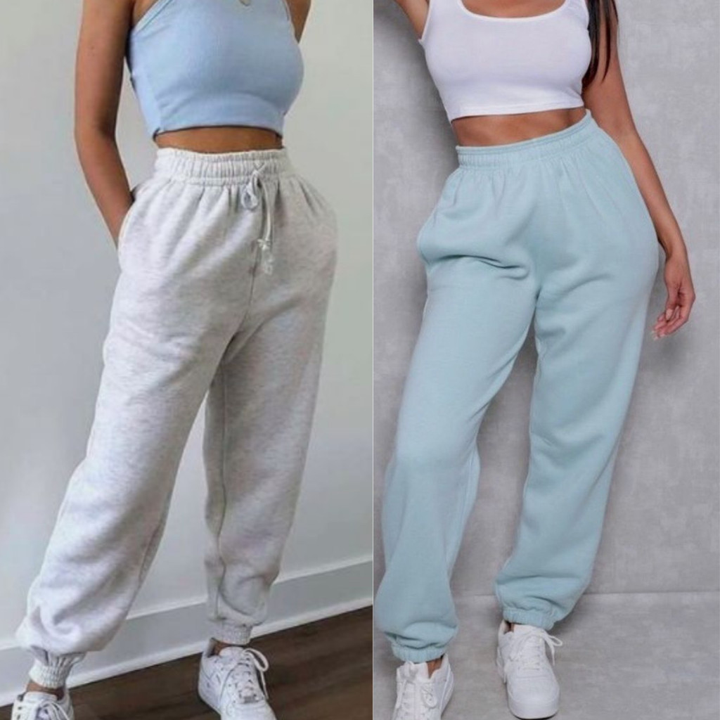 Kit 5 Calça moletom feminina jogger cintura alta com bolso flanelada ...
