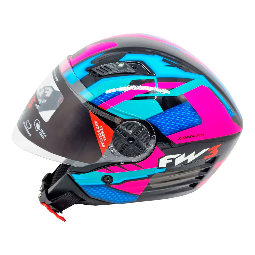 Capacete Moto Aberto FW3 X Open Up Fox 58 com Viseira Cristal Óculos ...