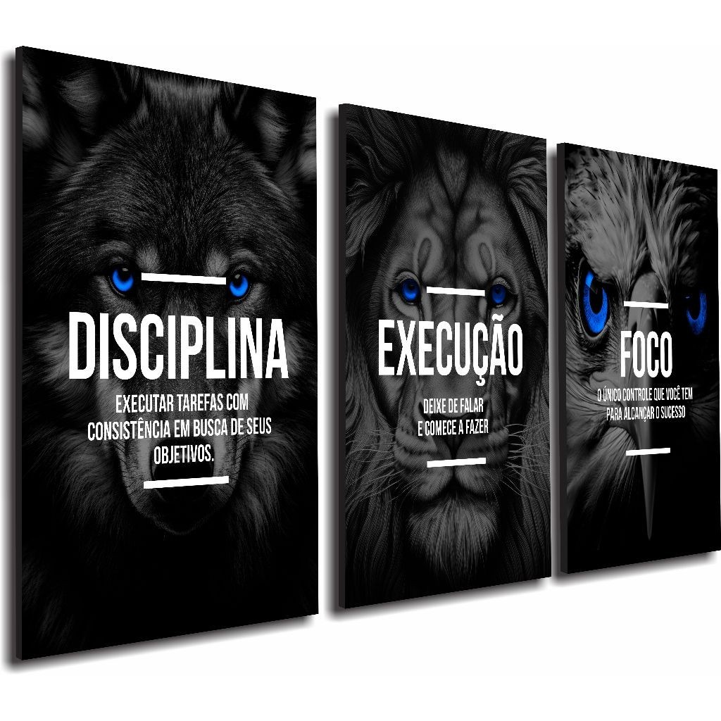 Quadro Decorativo Leão Execução Águia Foco Disciplina Lobo Frase ...