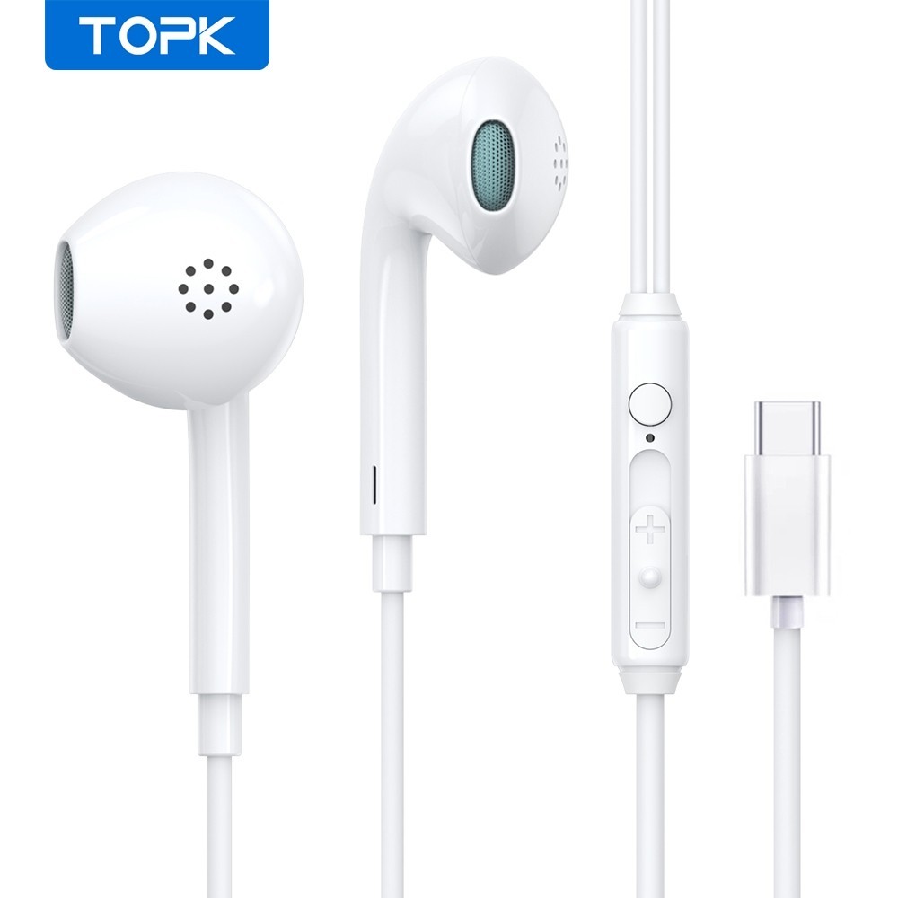 TOPK F20 Fone de Ouvido Intra-auricular Tipo C com Microfone e Controlador de Volume para ...