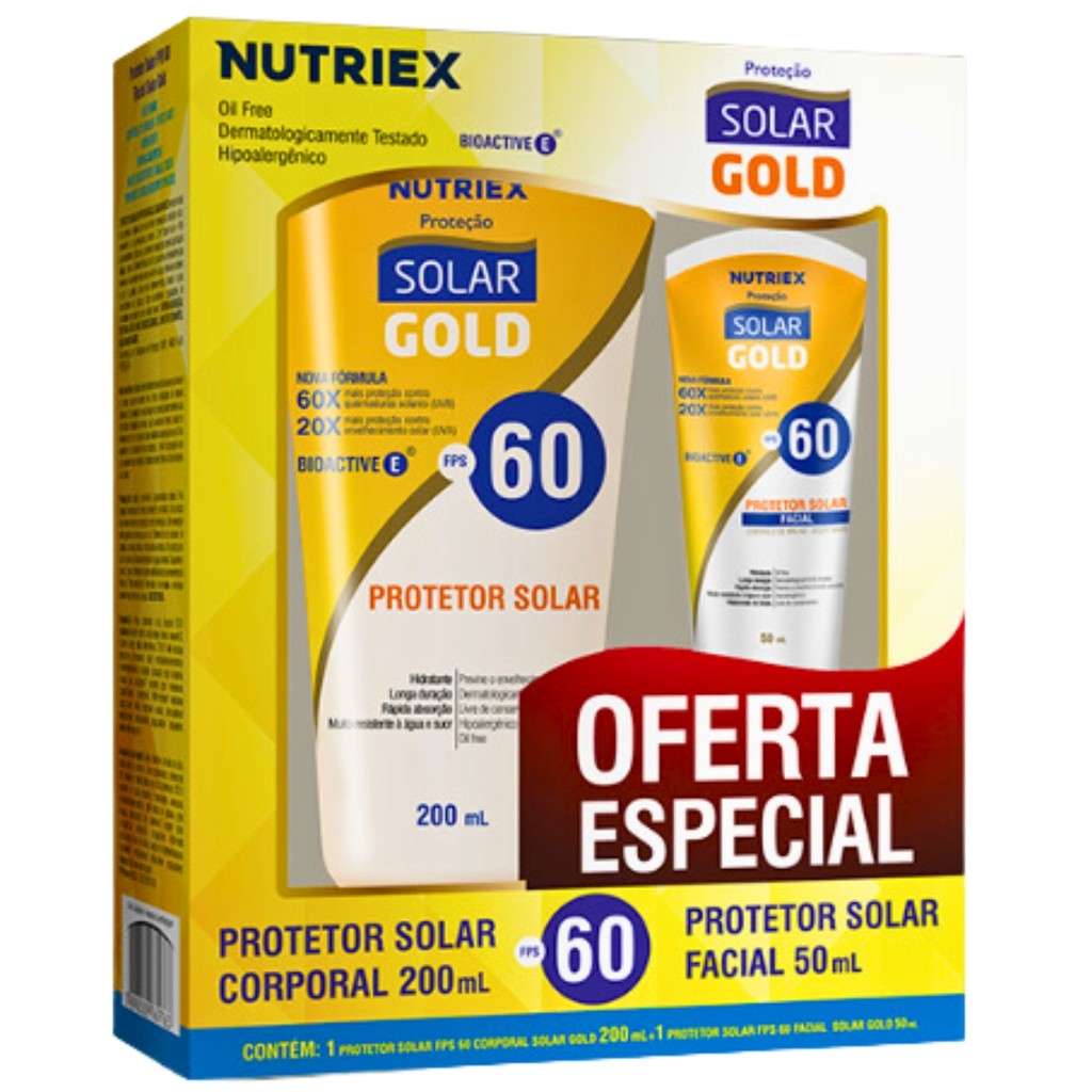 Kit 2un Protetor Solar Gold Facial e Corporal FPS 60 Nutriex | Shopee ...