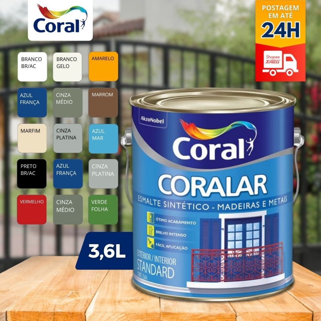 Tinta Esmalte Sintético Coralar Madeira e Metal Exterior/Interior 3.6L ...