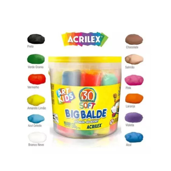 Massa de Modelar Art Kids Big Balde 30 Cores 1,5 Kg Original Acrilex ...