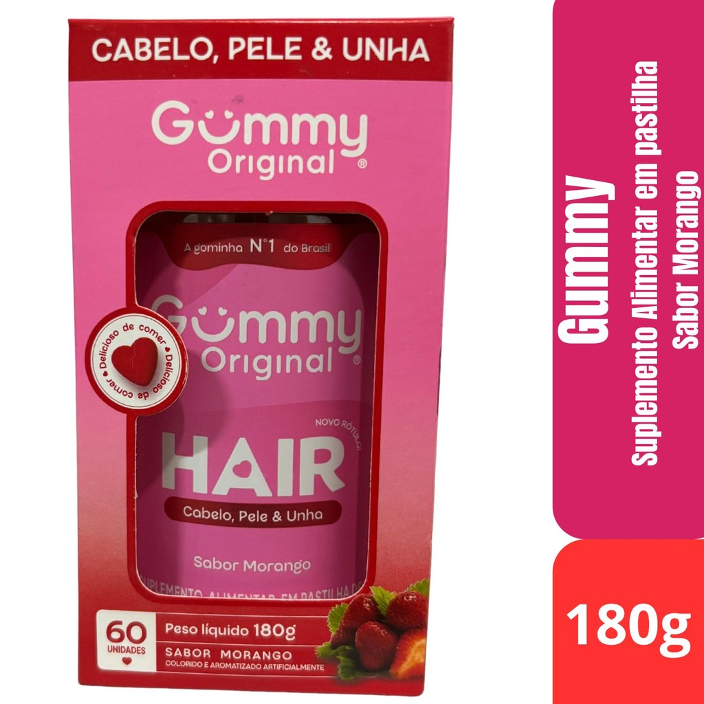 Gummy Hair Suplemento Alimentar Sabor Morango 60 Unidades | Shopee Brasil