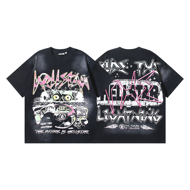 Hellstar Washing Retro Camiseta Estilo Americano Street Wear Estampa ...