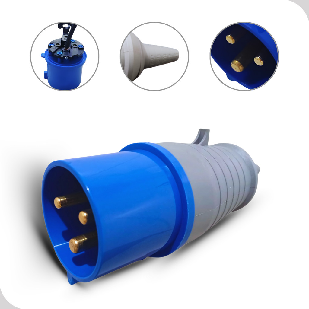 Plugue Macho Industrial Azul Soprano 32A 2P+T 220V IP44 6H PLS3276 ...