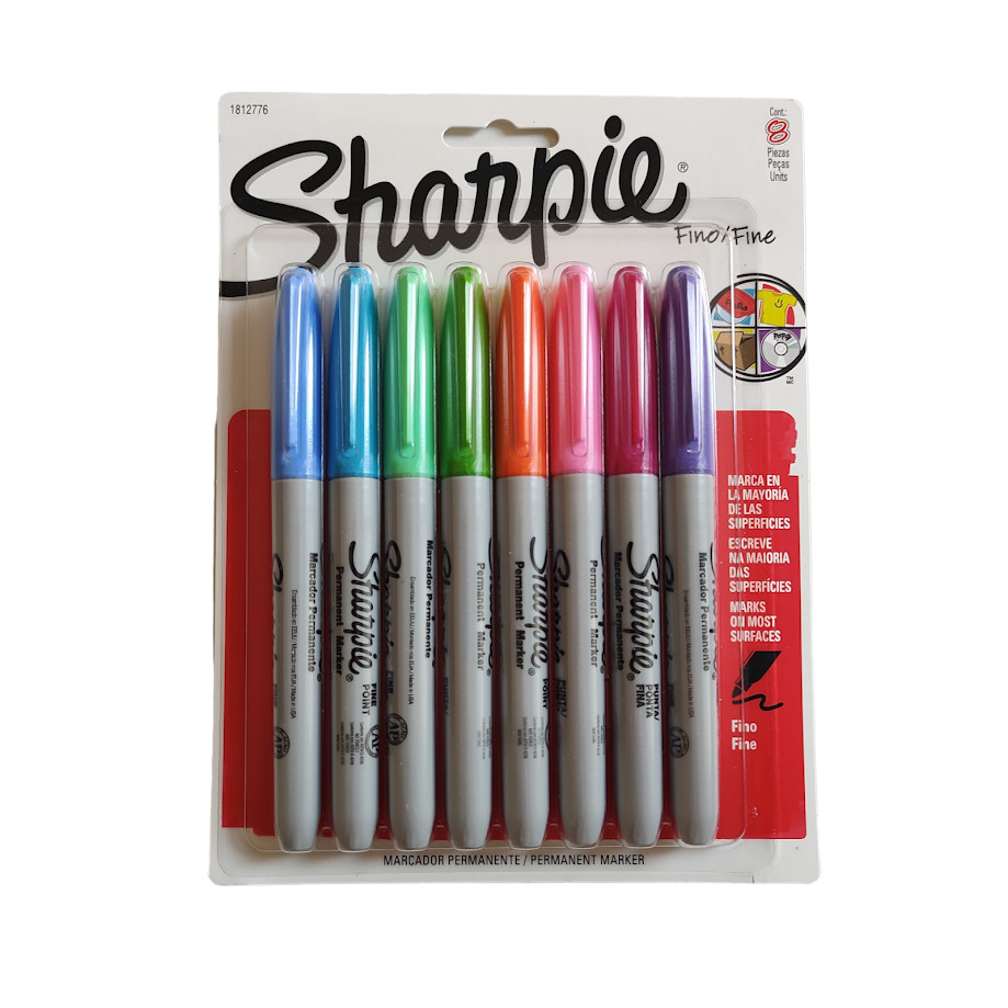 Caneta Marcador Permanente Sharpie Fina kit 8 un coloridas | Shopee Brasil
