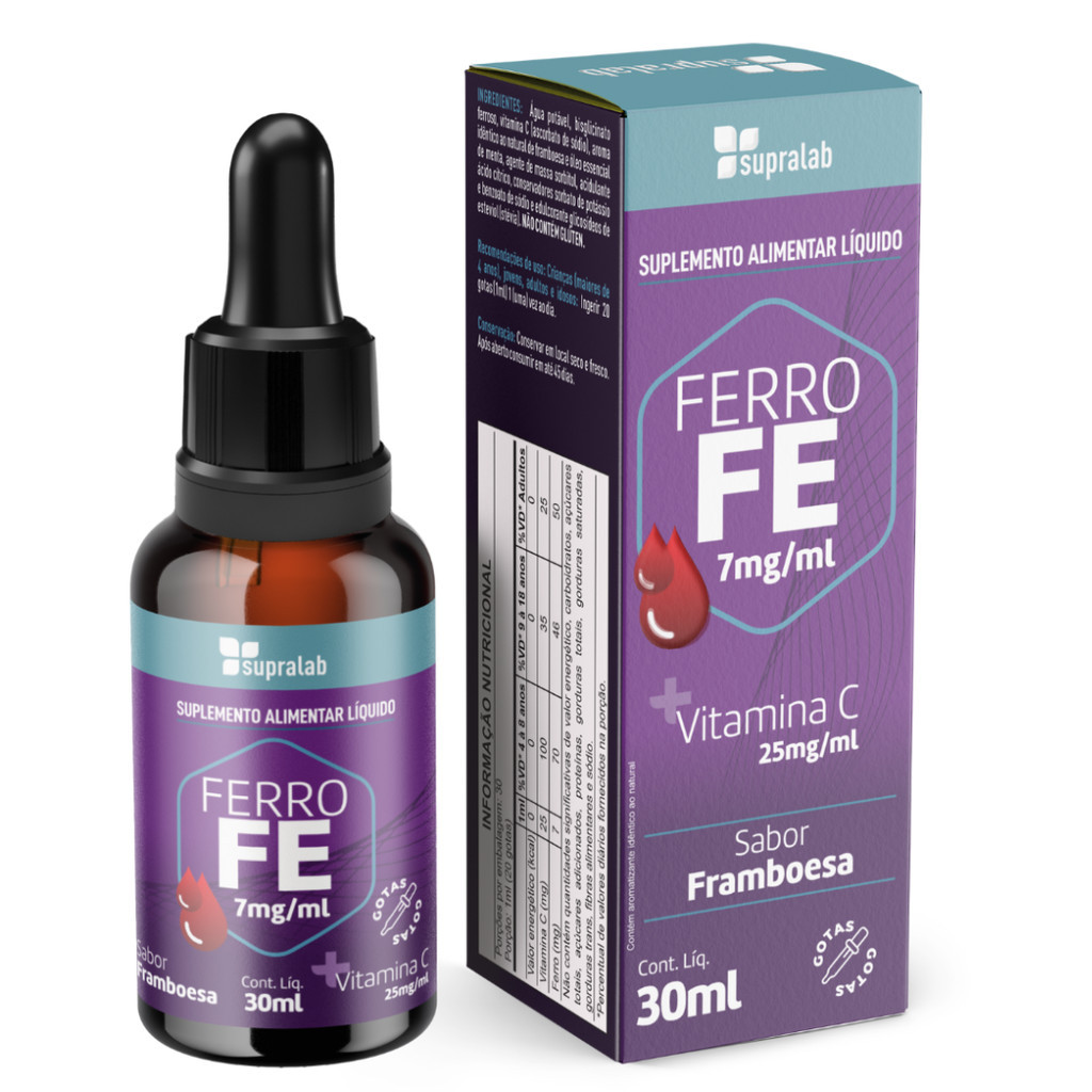 Ferro Concentrado Com Vitamina C Liquido 30ml Sbr Famboesa Supralab ...