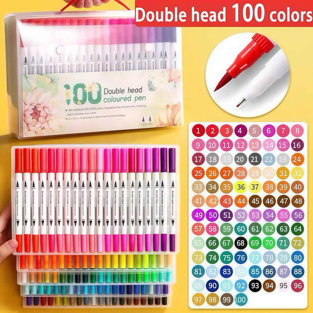 100 Cores 2 Em 1 Brush Lettering E Ponta Fina Dual Pen Canetinha ...