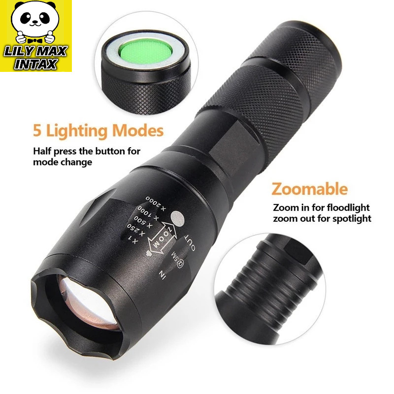 Mini Lanterna Tática Led T6 5 Modos ZOOM, Lanterna Tática Militar T6 Profissional Recarregável ...