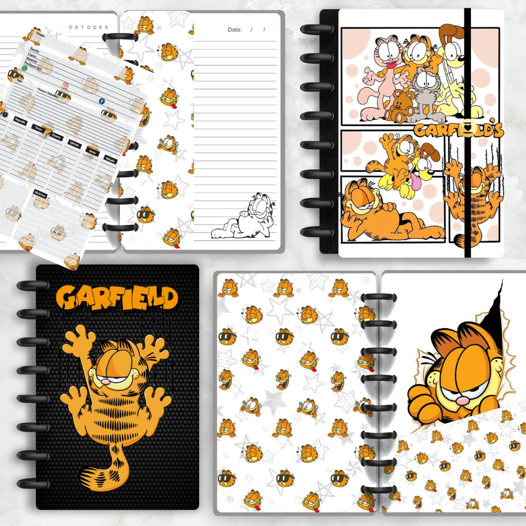 CADERNO DE DISCO INTELIGENTE A5 E UNIVERSITÁRIO GARFIELD | Shopee Brasil