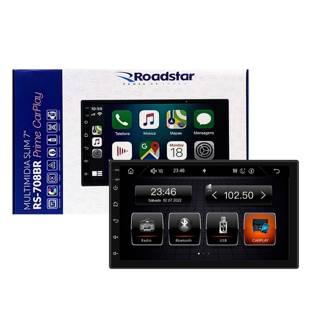 Central Multimidia Roadstar RS-708BR Plus Carplay Android Auto Espelhamento Via cabo Bluetooth ...