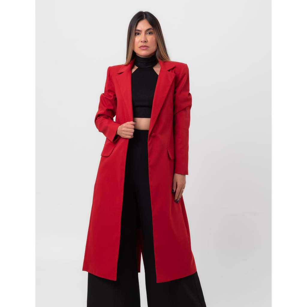 Sobretudo Alfaiataria Midi Vermelho Labrava | Shopee Brasil
