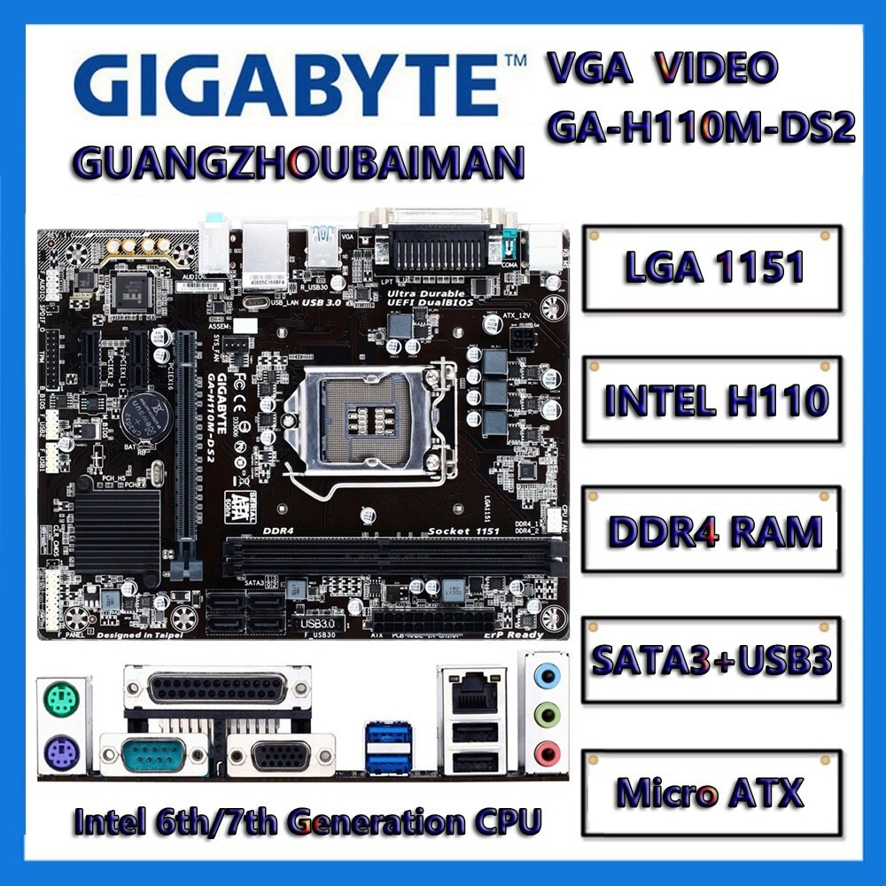 Placa-Mãe GIGABYTE GA-H110M-DS2/s2h/s2ph/ds2v ddr3 LGA 1151 DDR4 Intel H110 PCI-E3.0 Micro ATX ...