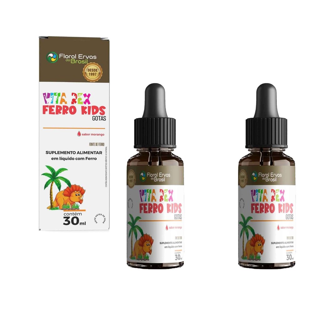 Kit 2 Ferro Kids 2x30 ml Morango Vita Rex Floral Ervas | Shopee Brasil