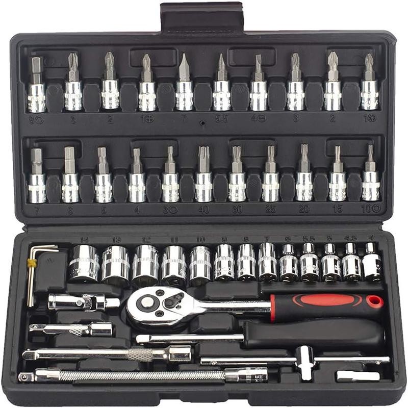 46 Pieces 1/4 inch Drive Socket Ratchet Wrench Set, with Bit Socket Set ...