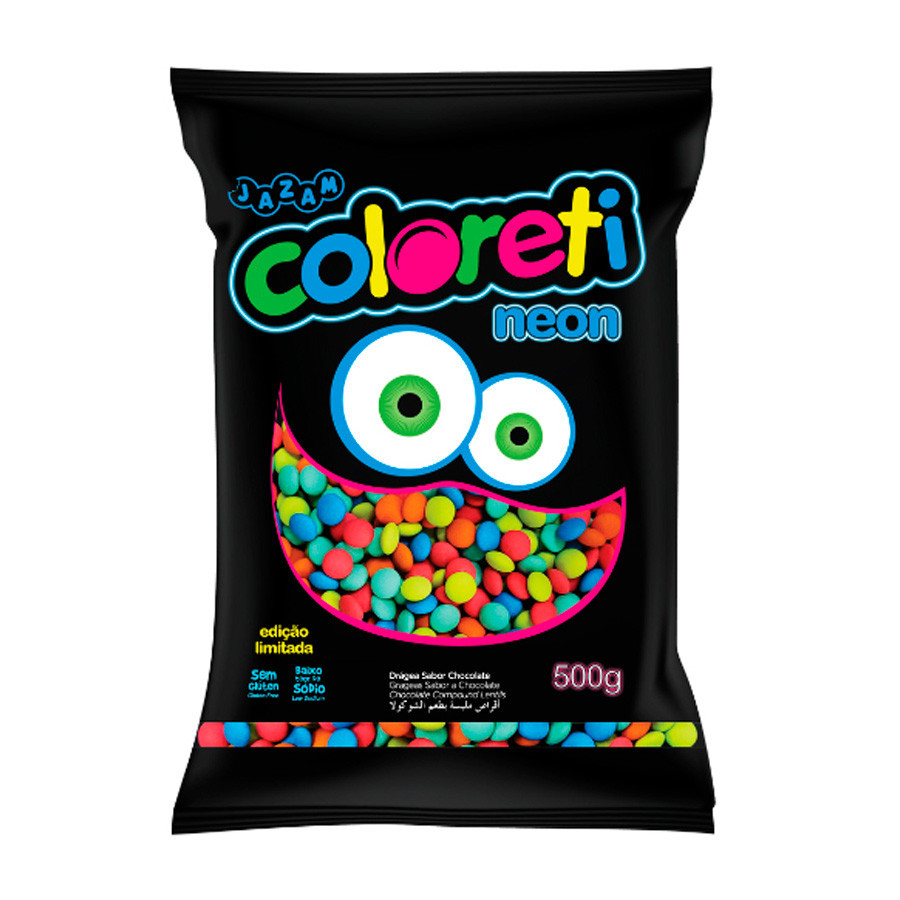 Pastilhas Confeitadas Sabor Chocolate Coloreti Neon - 500g - 1 unidade ...