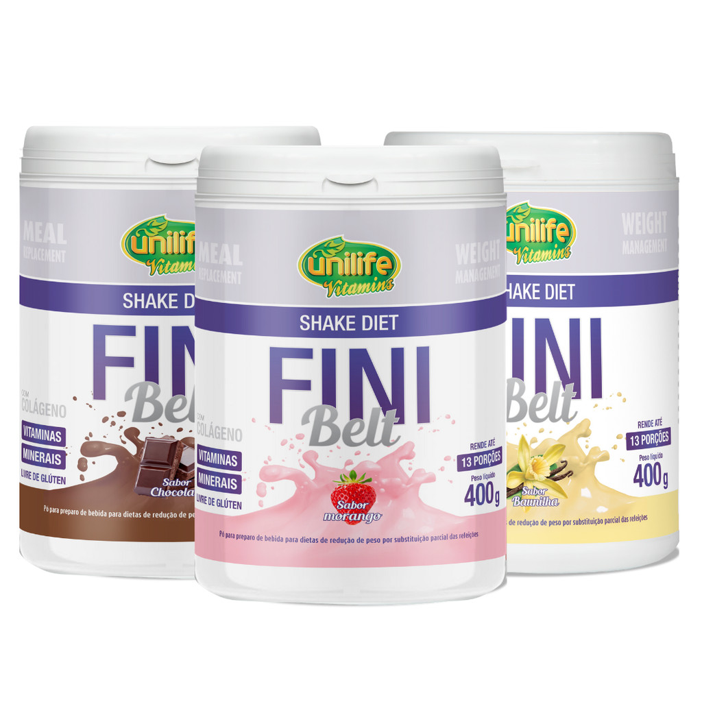 Kit 3 - Shake Diet Com Colageno Fini Belt 400g cada Pote Unilife 1 ...