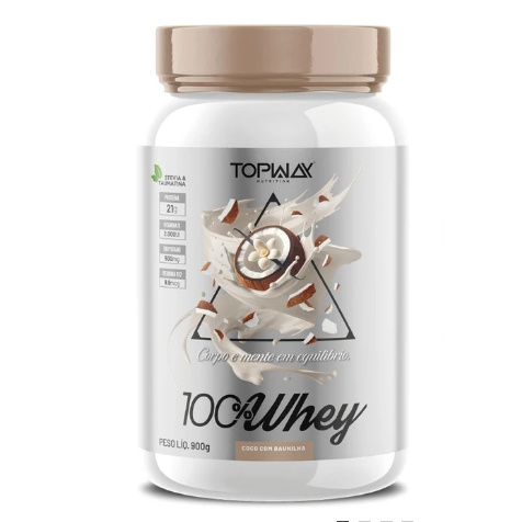 WHEY PROTEIN 100% TOPWAY POTE 900G SABOR COCO COM BAUNILHA | Shopee Brasil