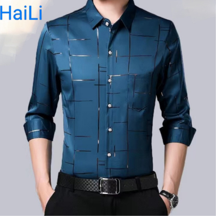 Camisa de Moda Masculina Xadrez Manga Longa Casual Listrada Formal ...