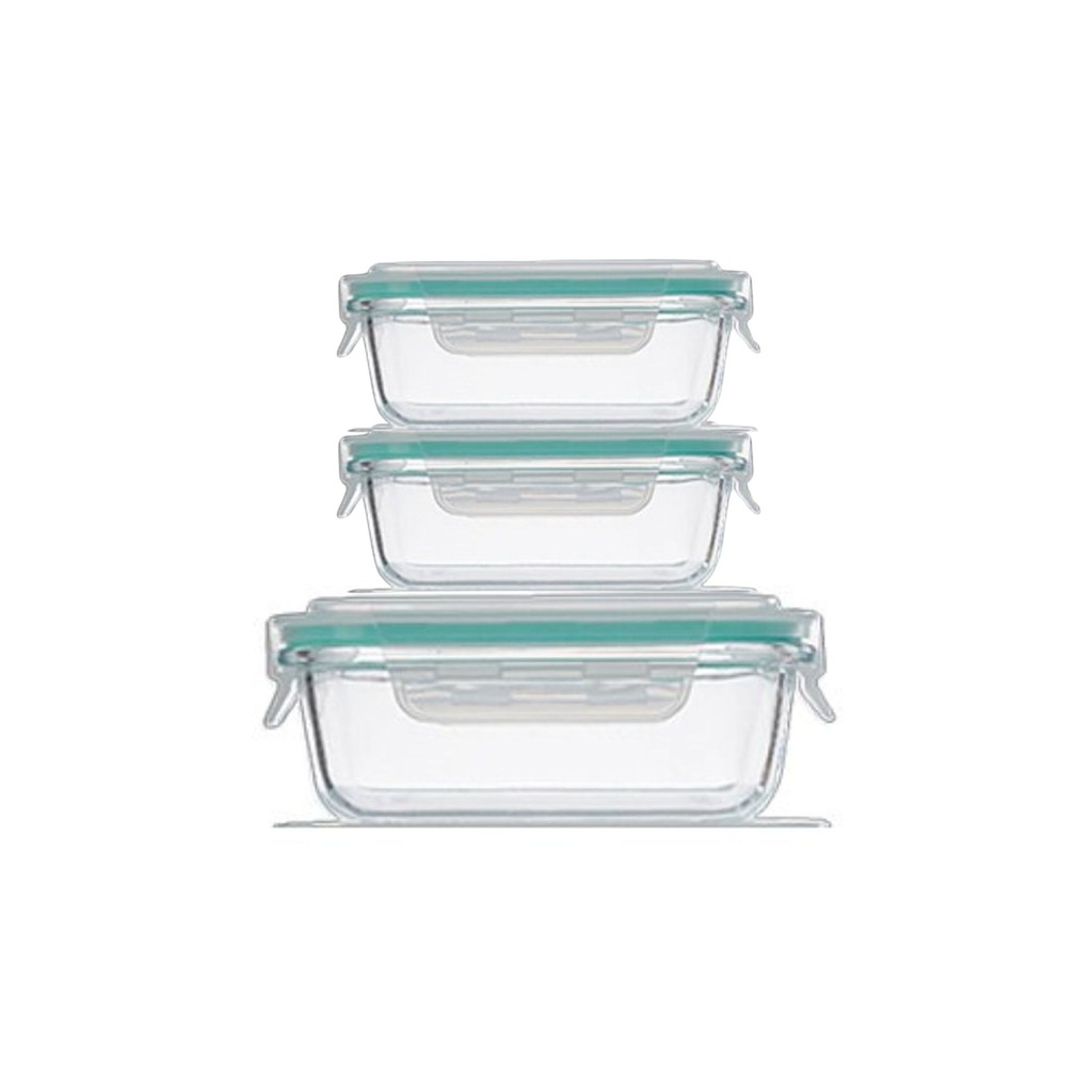 Kit 3 Pote Hermético De Vidro Design Moderno 2 370ml + 1 640ml Marmita Retangular | Shopee Brasil