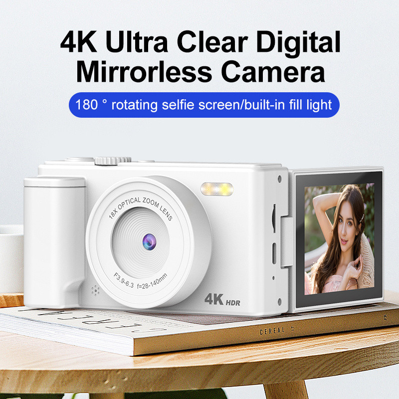 Câmera Digital 4K Sem Espelho 2.8 Polegadas HD Tela Flip De 180 Graus Zoom 18x 64MP Gravador De ...