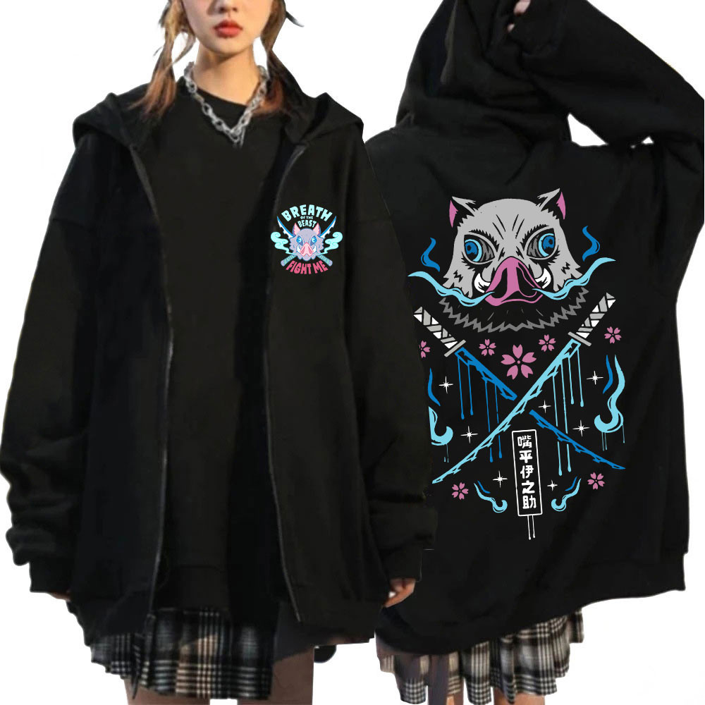 Quente Anime Japonês Demon Slayer Inosuke Zíper Hoodie Dos Desenhos ...